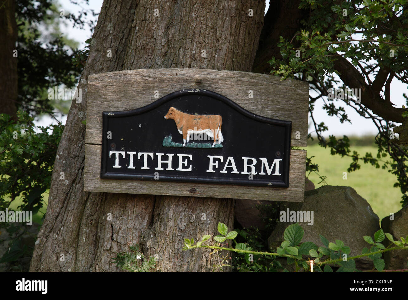 Tithe Farm sign, Fritchley, Derbyshire, England U.K Stock Photo - Alamy