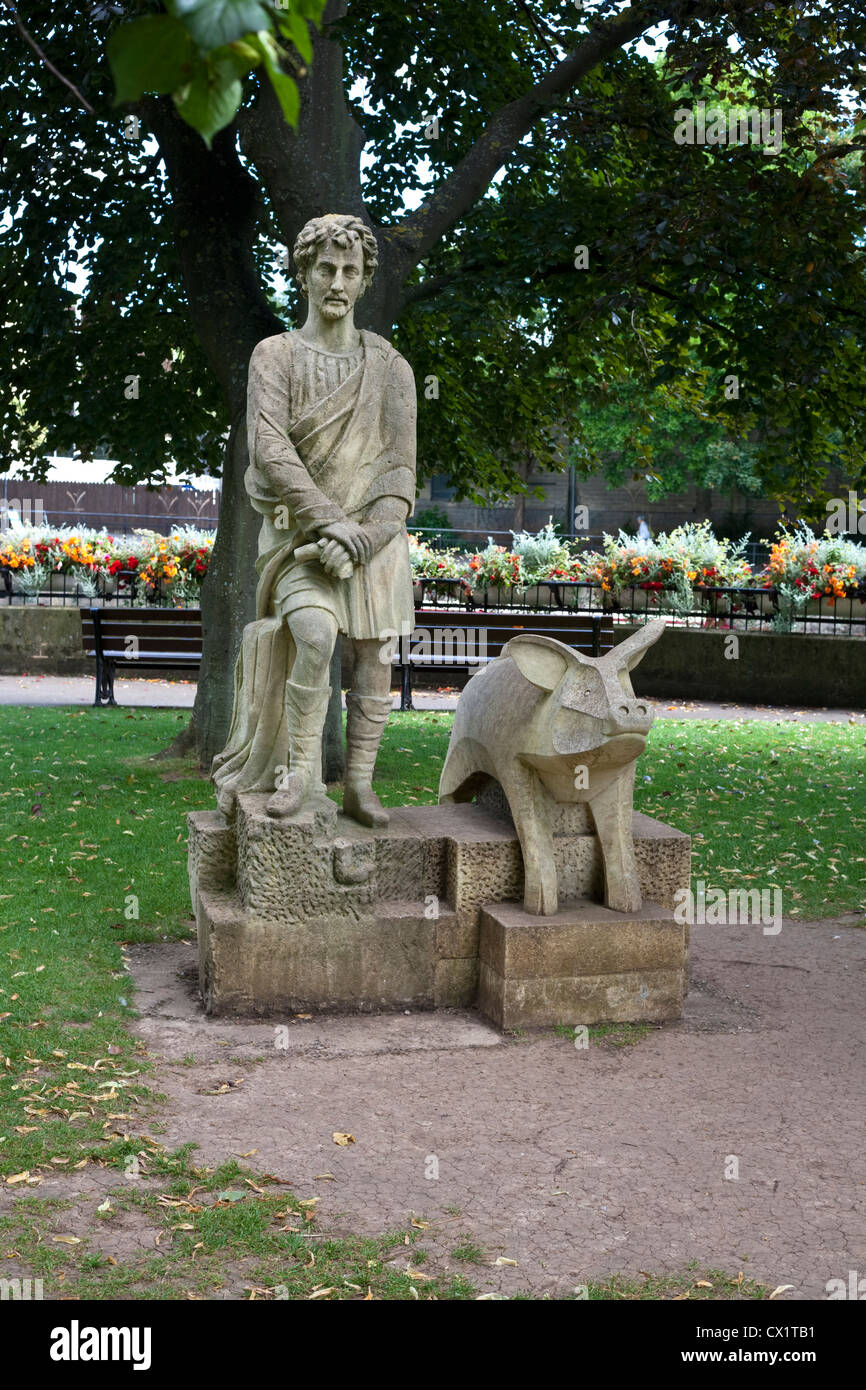 statue of king bladud with pig in parade gardens bath Stock Photo - Alamy