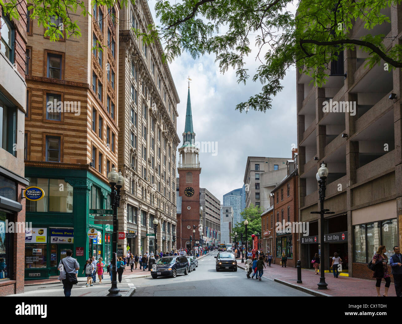 View down Washington Street looking towards the Old South Meeting House ...