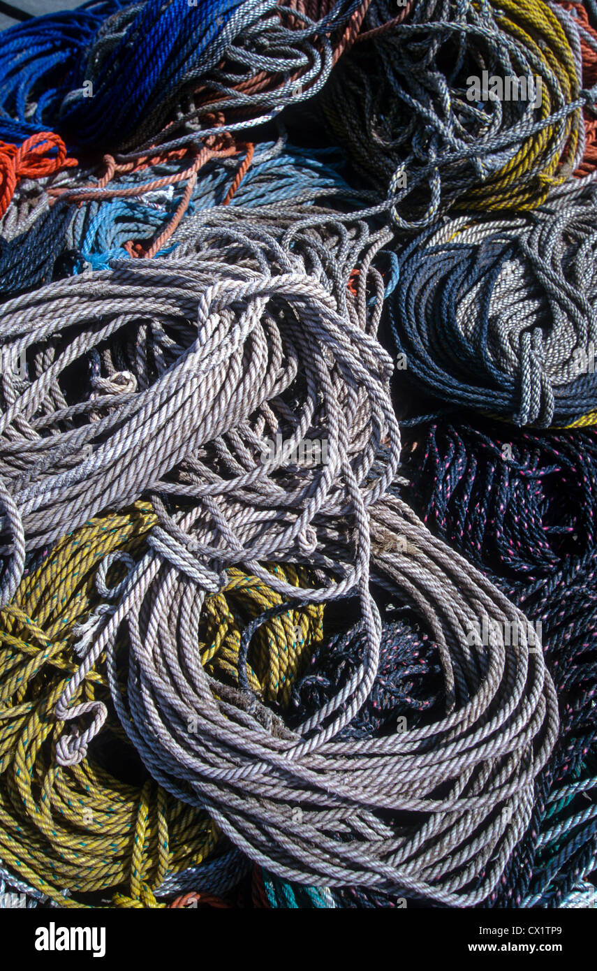 Coiled ropes on a dock in Tenants Harbor, Maine Stock Photo - Alamy