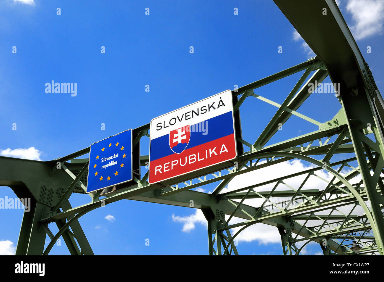 Maria Valeria bridge across the River Danube on the border between ...