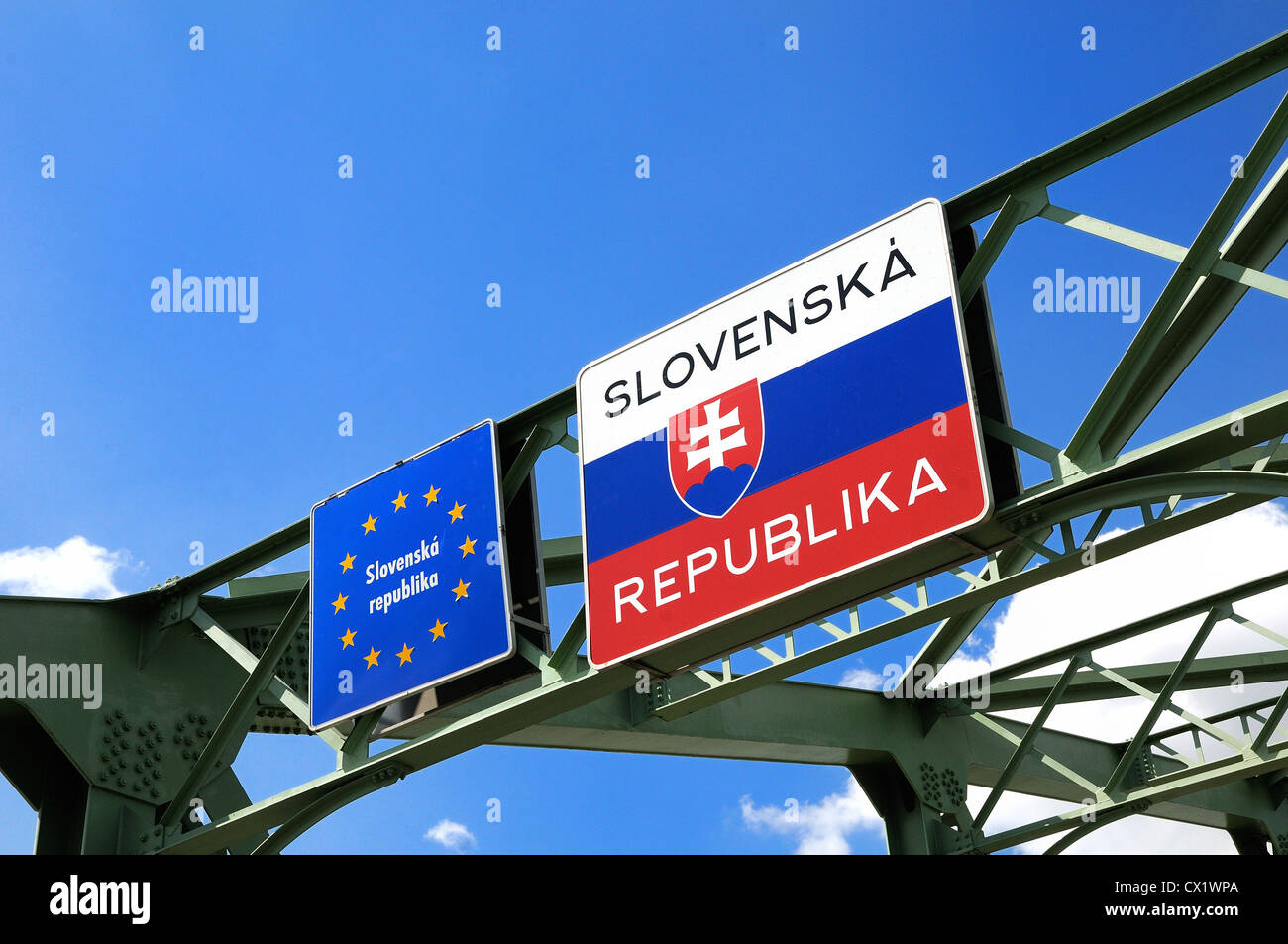 Maria Valeria bridge across the River Danube on the border between ...