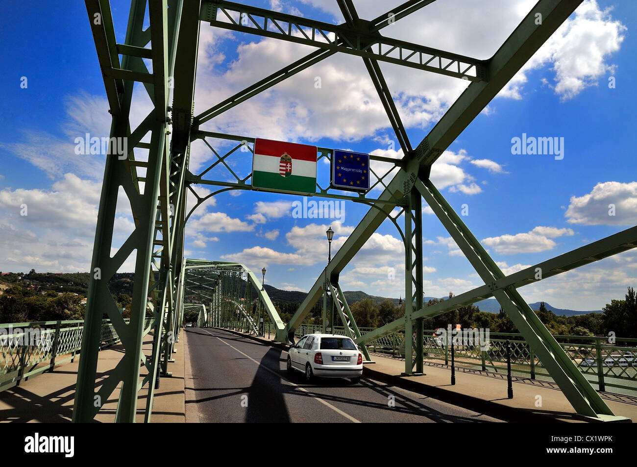 Maria Valeria bridge across the River Danube on the border between ...