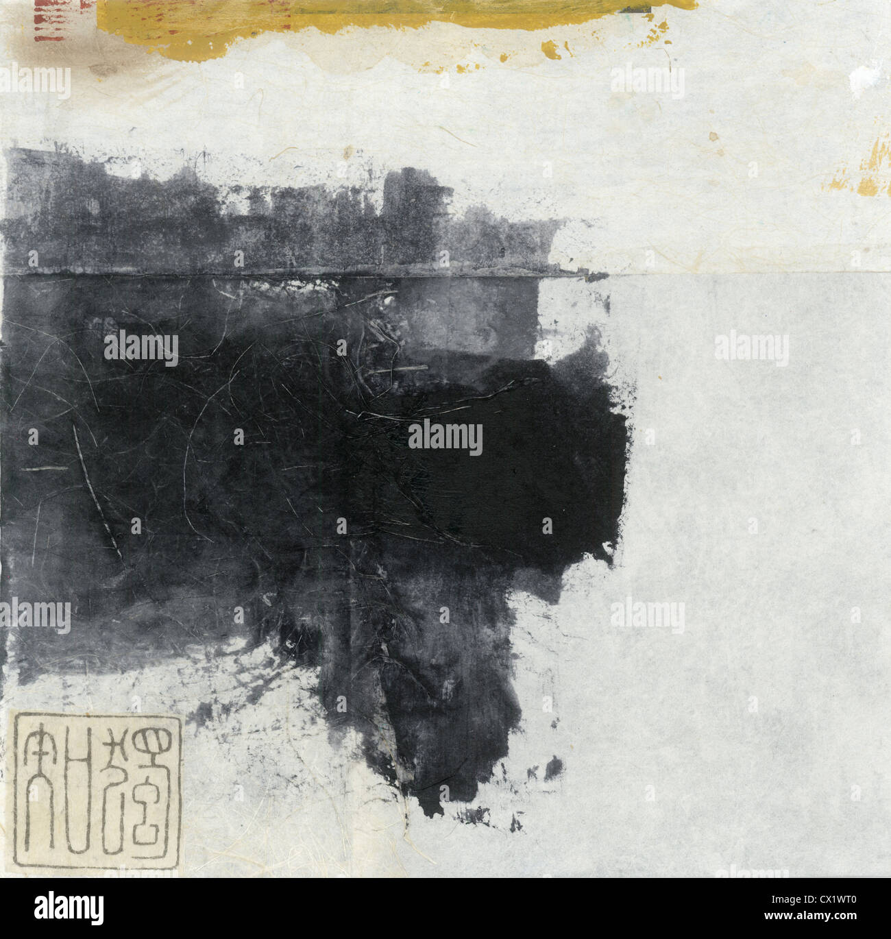 Abstract painting with ancient asian seal Stock Photo - Alamy