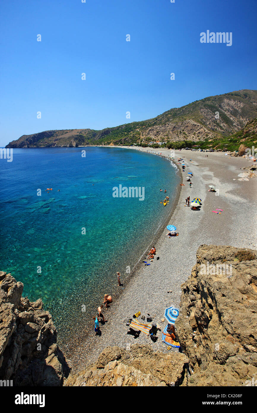 The main beach of Sougia village, south Chania, Crete island, Greece ...