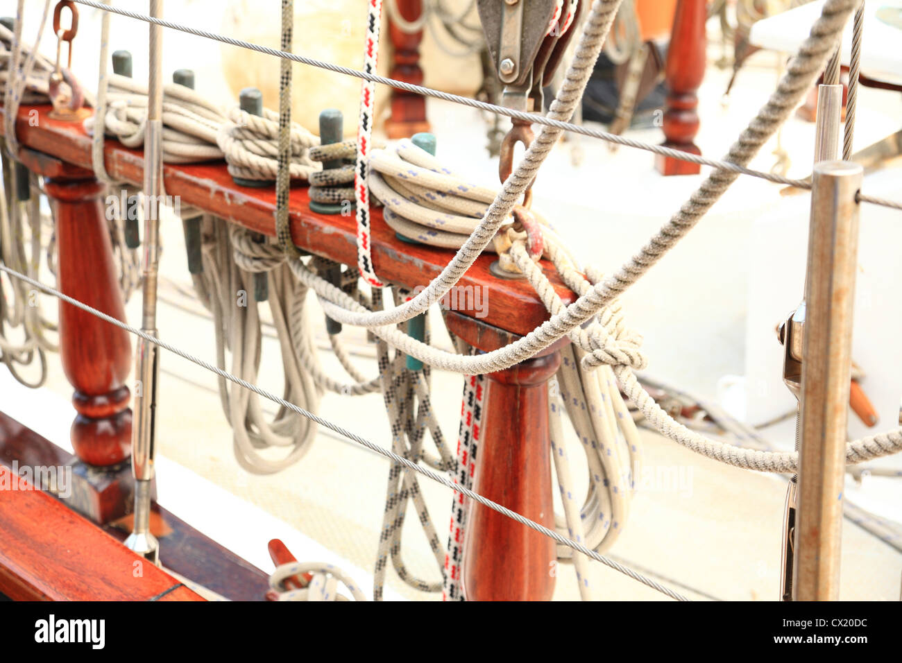 Ship rigging rope on old yacht vintage Stock Photo - Alamy