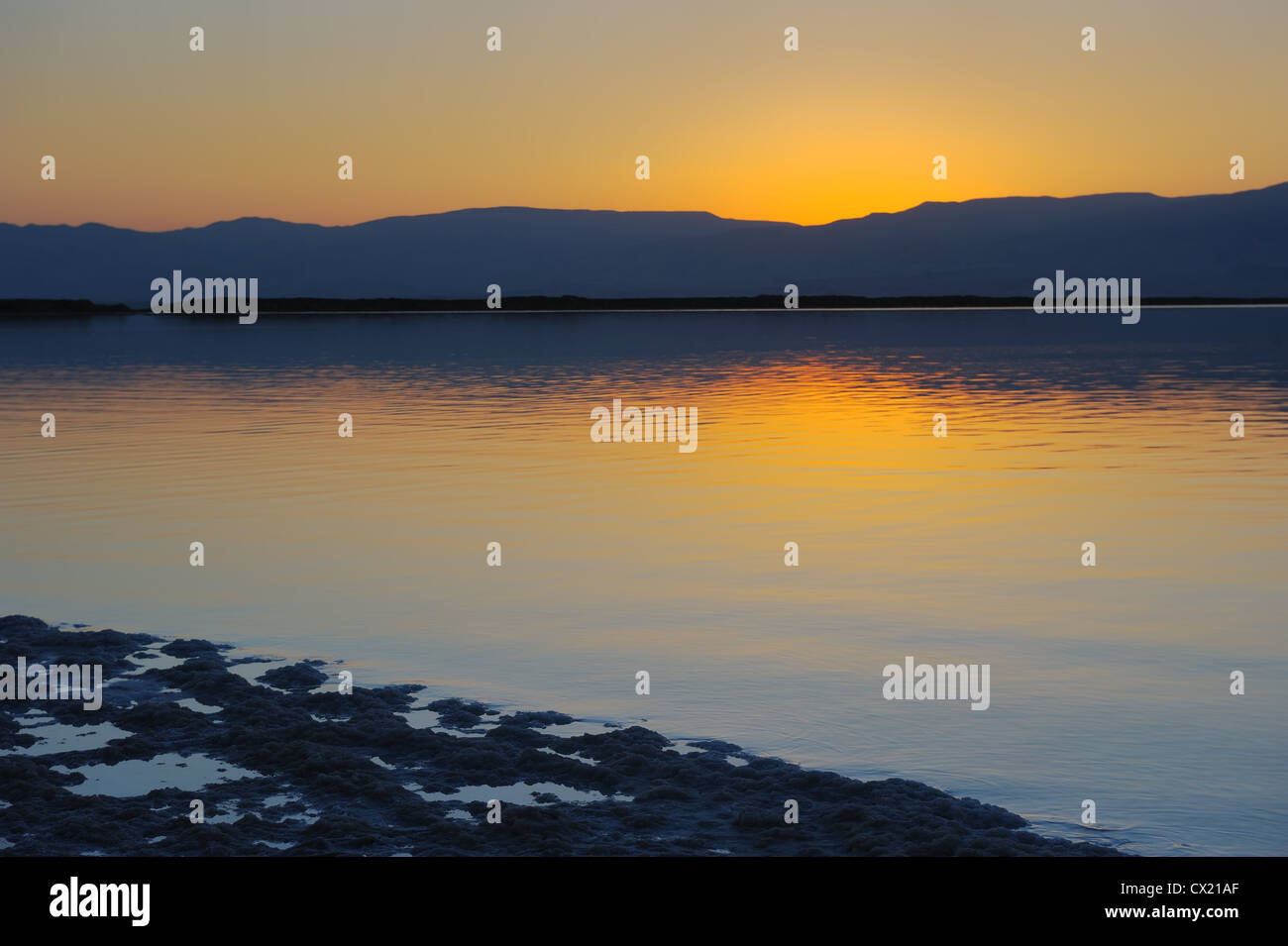 Landscape Dead Sea shortly before dawn, salt, water and the Jordanian ...