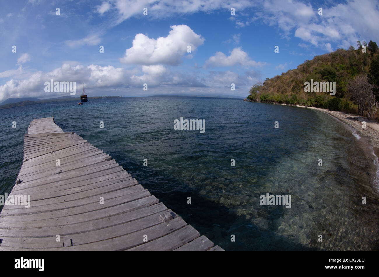 The shore of Satonda Island park, a crater lake that is home to a ...