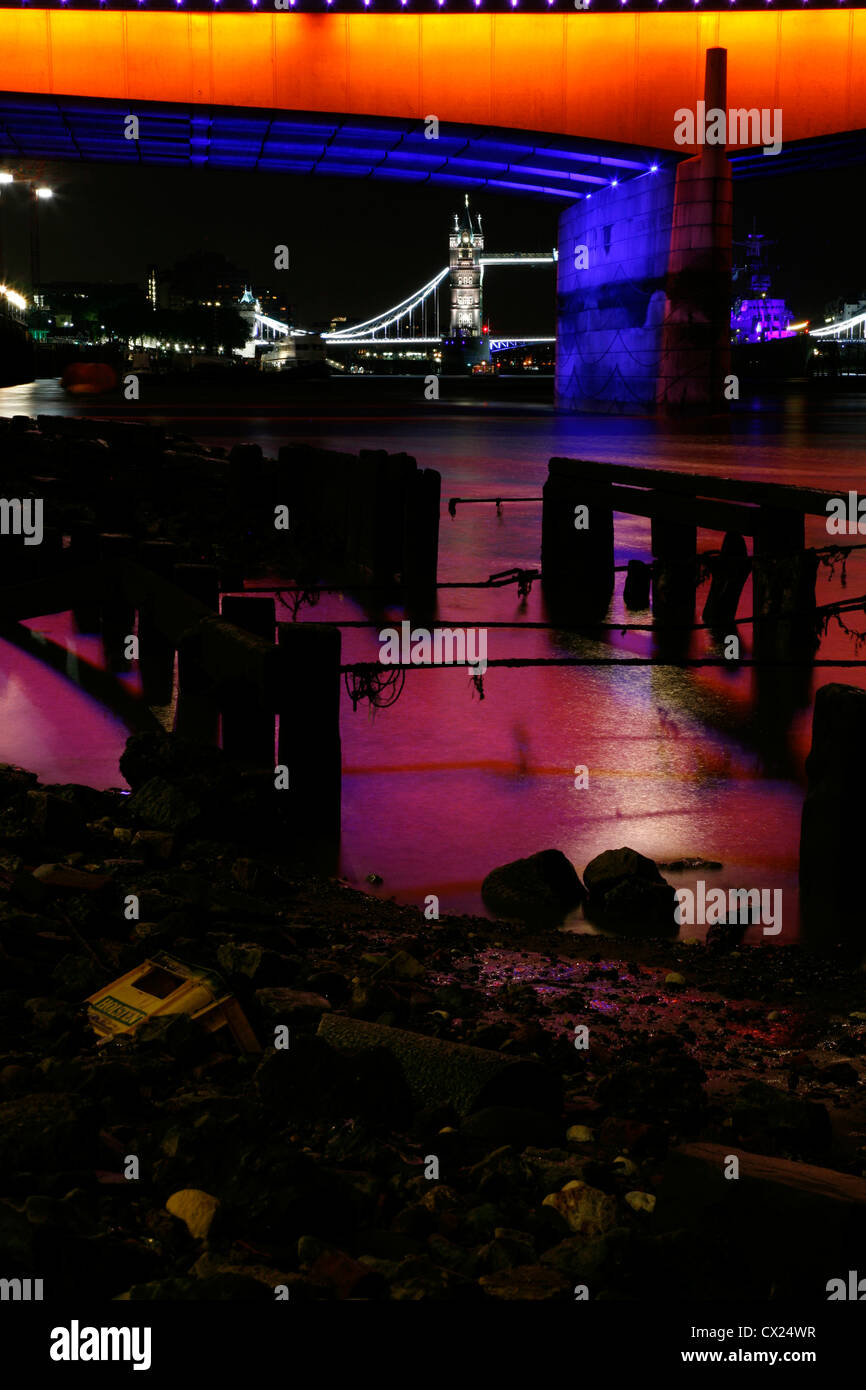 London Bridge and Tower Bridge lit up to celebrate London 2012 as part ...