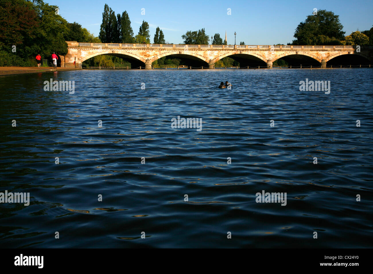 View up the Serpentine to the Serpentine Bridge, Hyde Park, London, UK ...