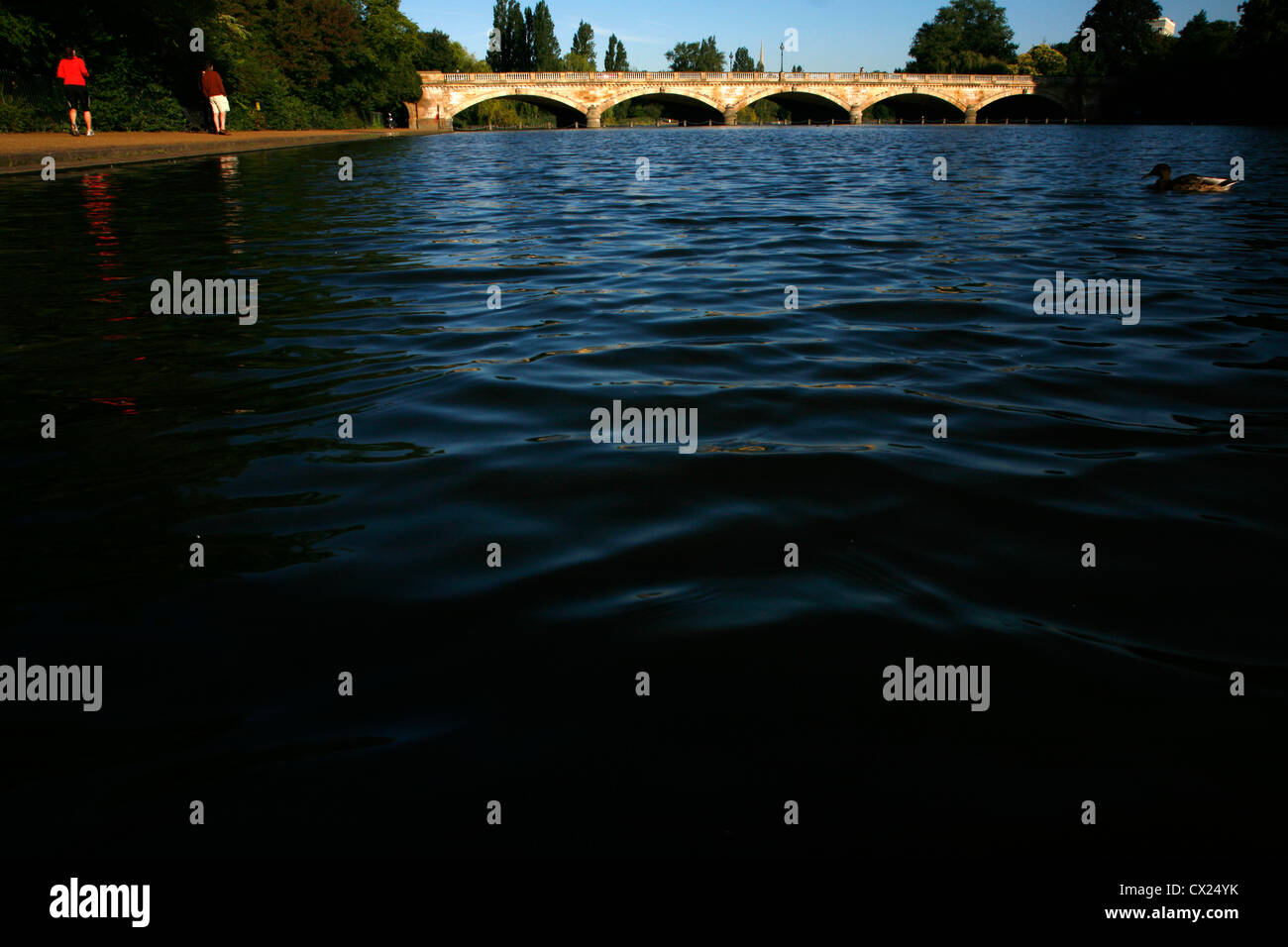 View up the Serpentine to the Serpentine Bridge, Hyde Park, London, UK ...