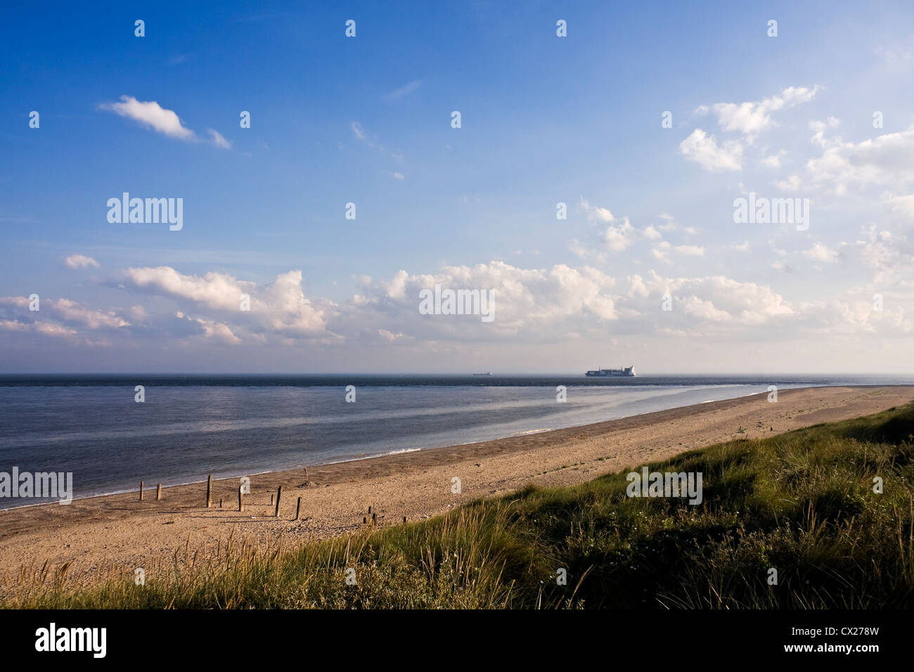 Portrait photo of Spurn Point, facing the North Sea and showing a ...