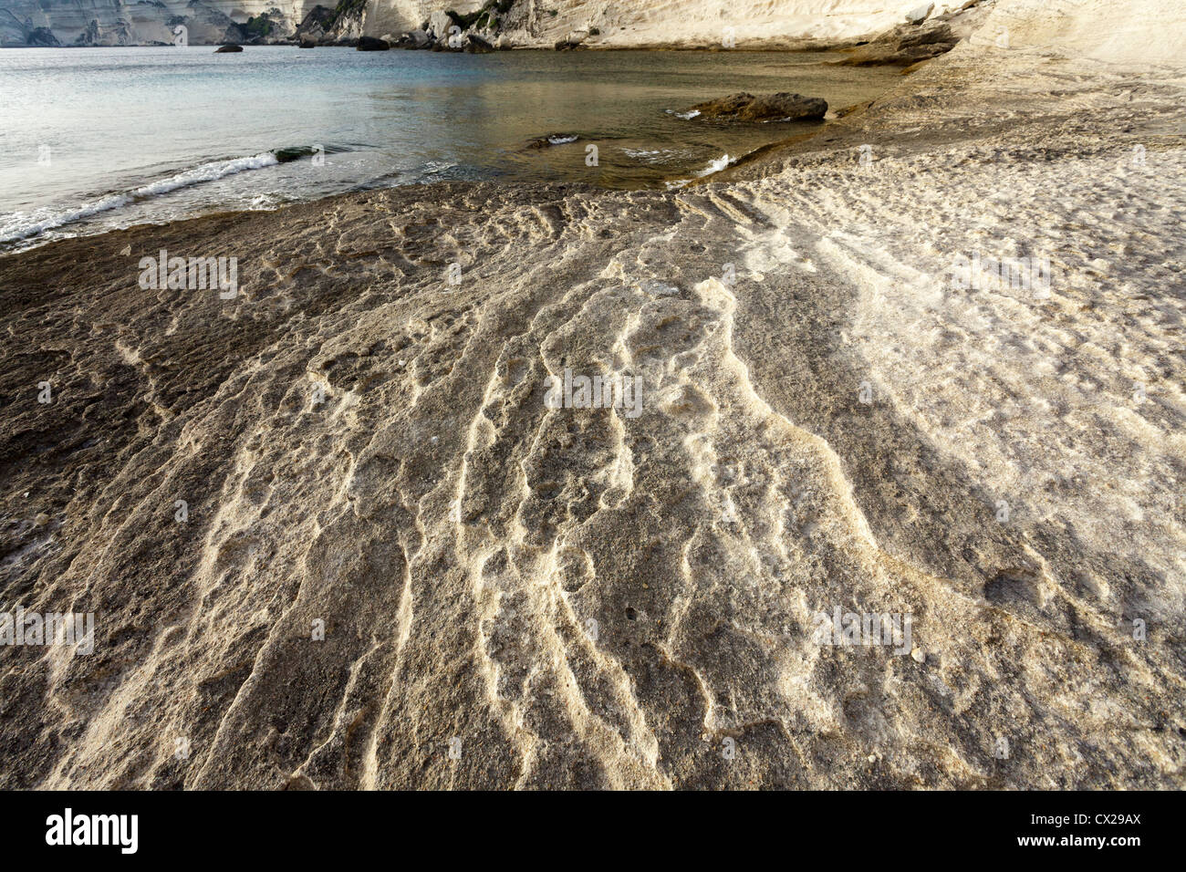 striped limestone coastline in Bonifacio, Corsica island, France Stock ...