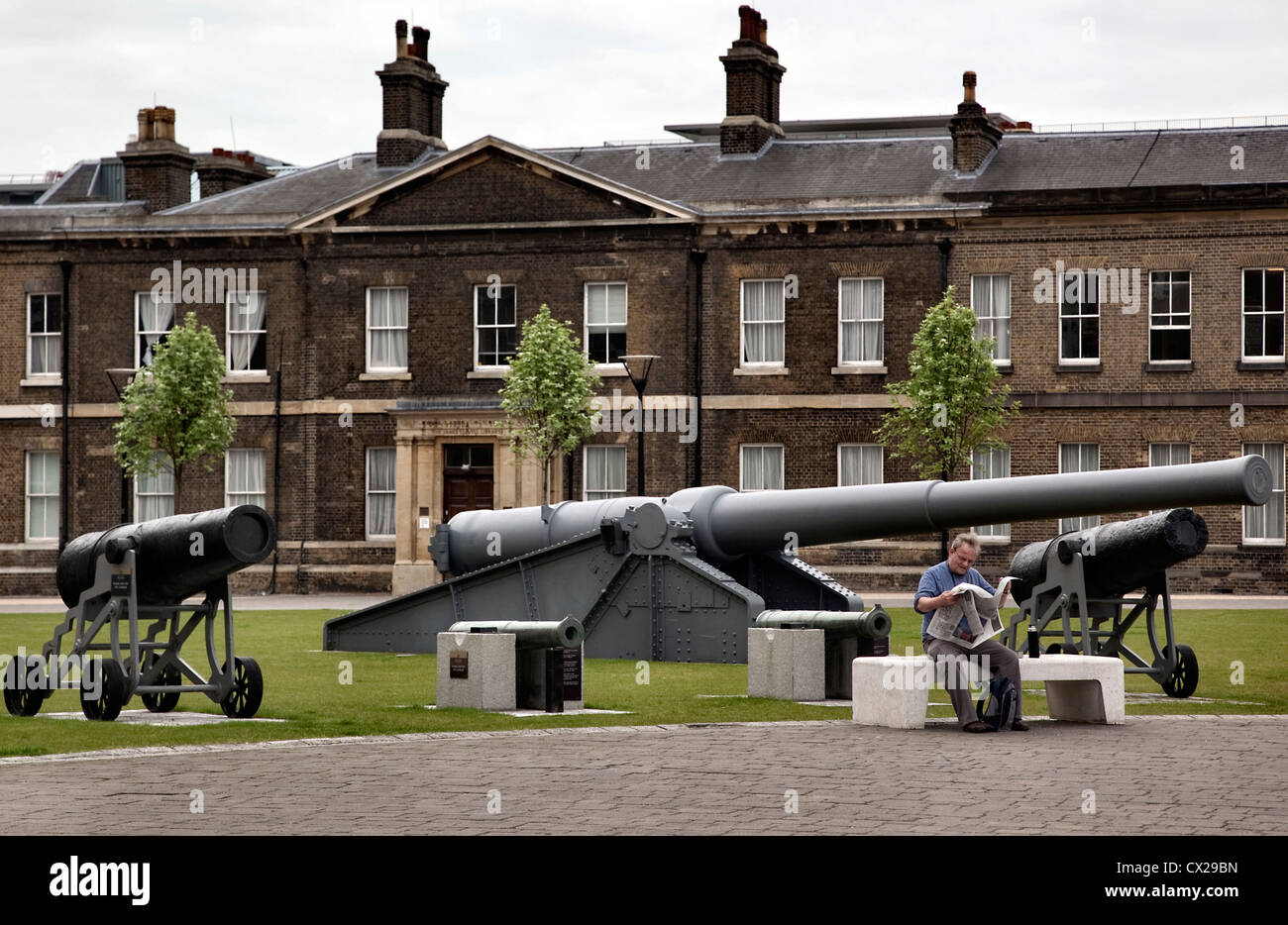 Visitor taking a rest in the grounds of Firepower museum in the ...