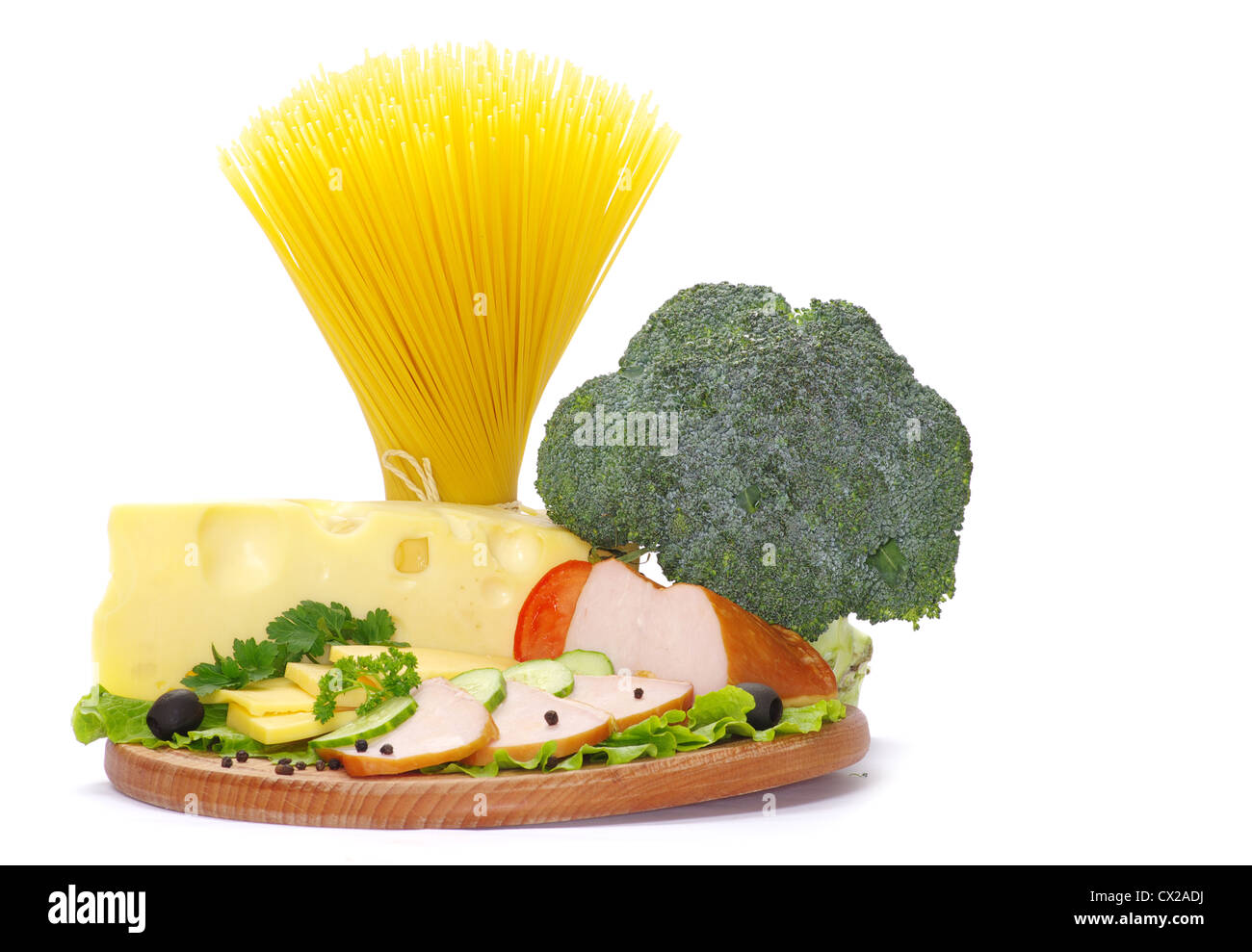 pasta ingredients isolated on white background Stock Photo - Alamy