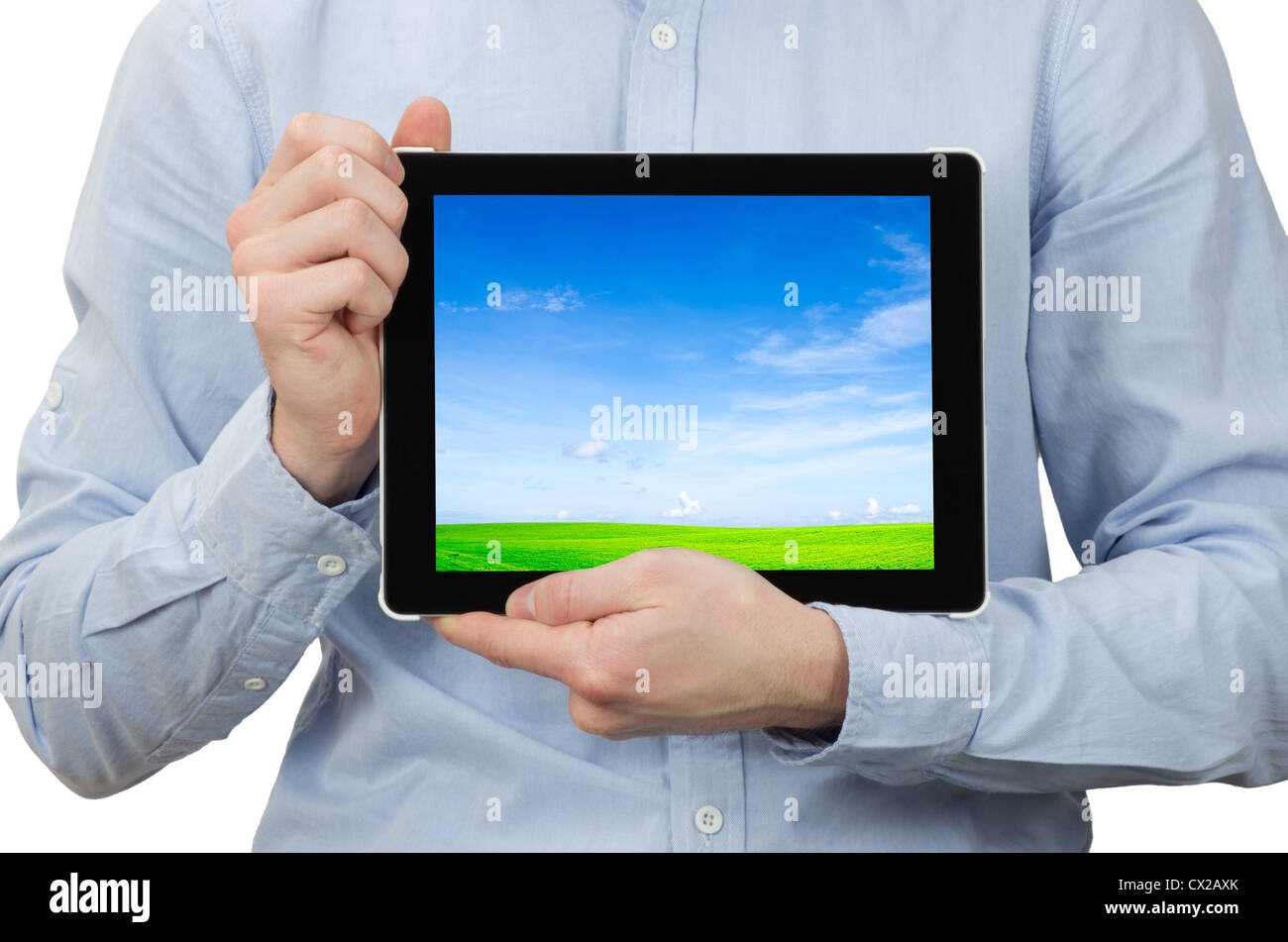 hands holding the tablet computer Stock Photo - Alamy