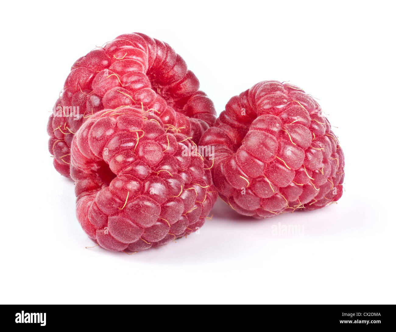 red raspberry fruits isolated on white background Stock Photo - Alamy