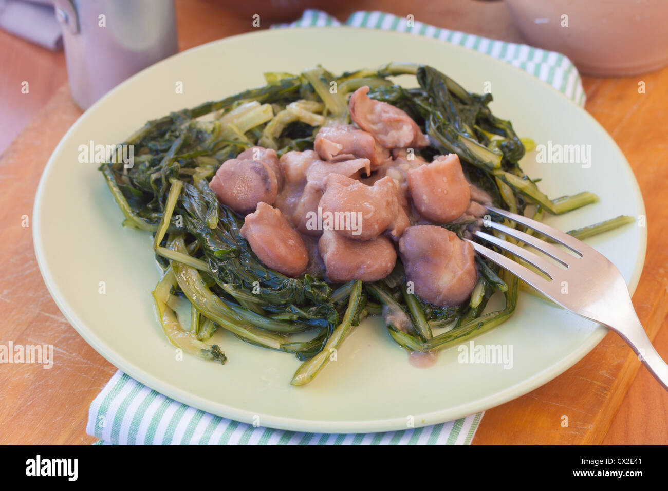 Broad beans and chicory, typical plate from the south of italy Stock ...