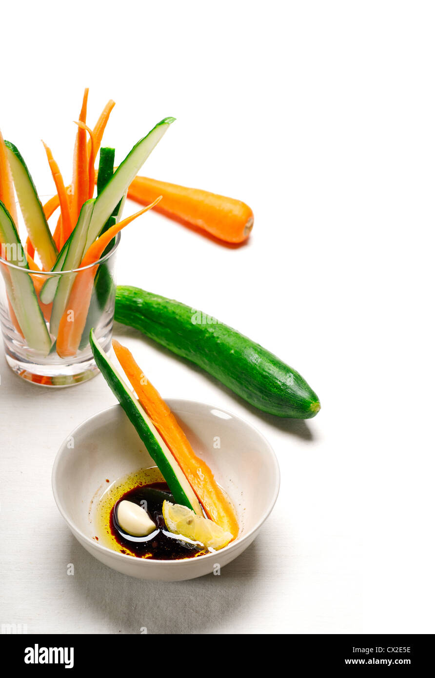fresh raw carrot and cucumber with pinzimonio sauce italian snack ...