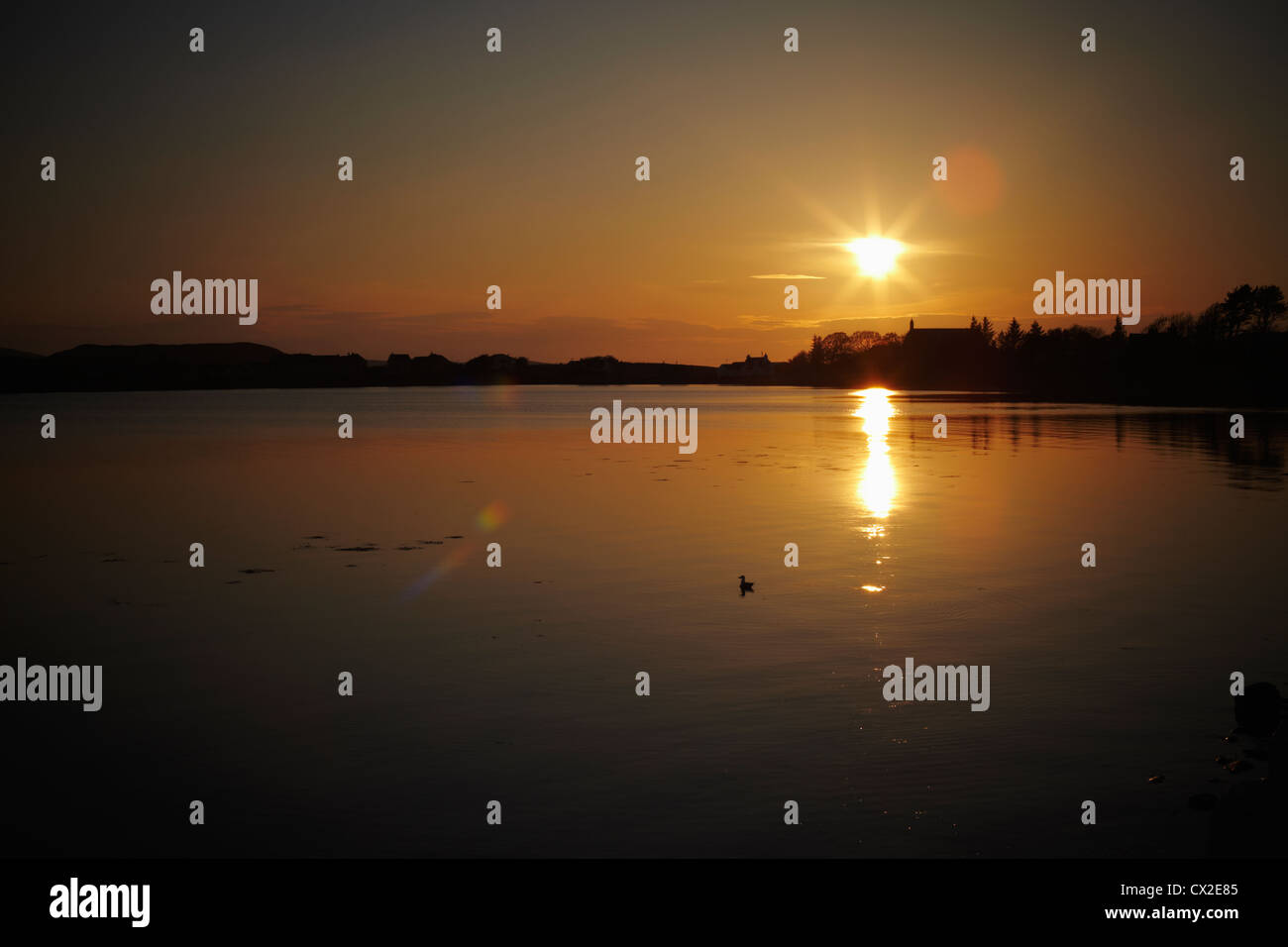 Sunset across Loch Ewe from Aultbea Hotel, Aultbea, Scotland Stock ...