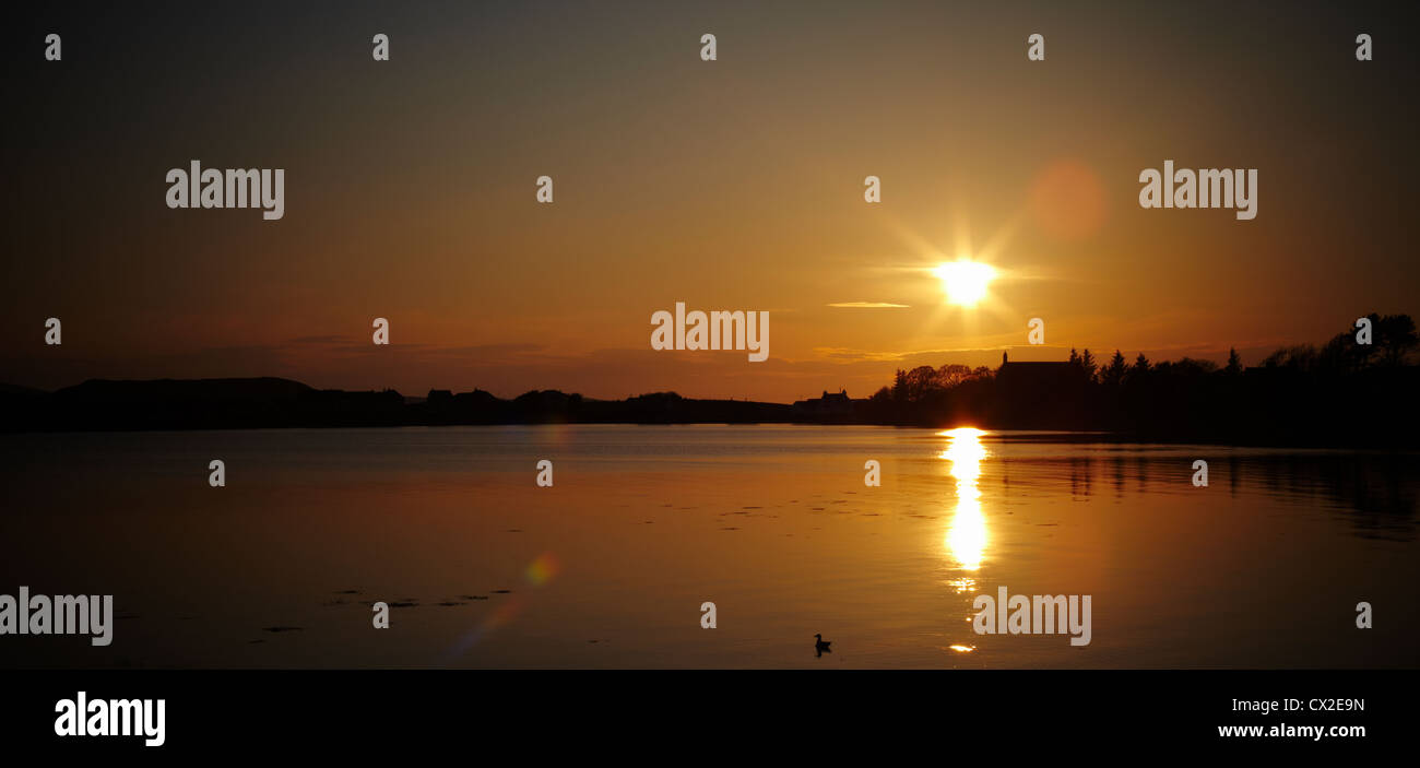 Sunset across Loch Ewe from Aultbea Hotel, Aultbea, Scotland Stock ...