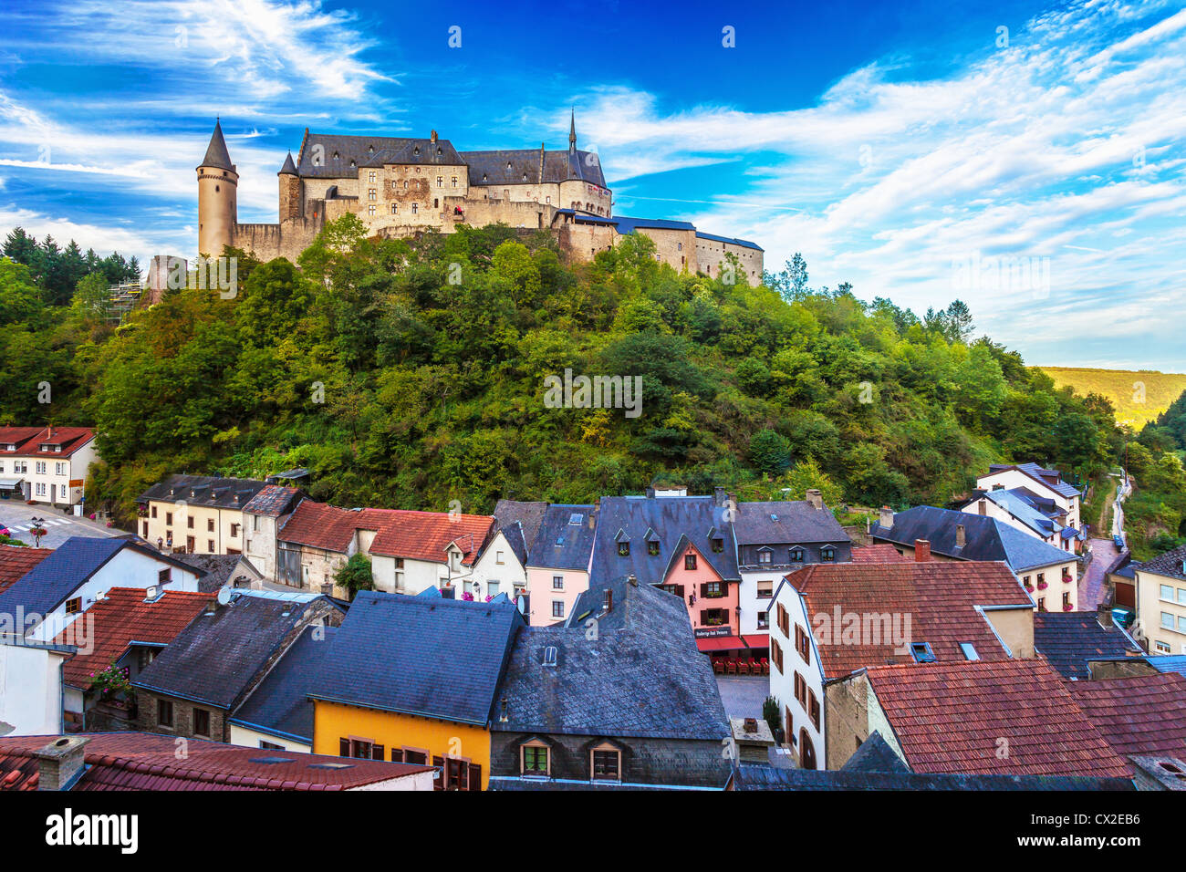 The beautiful medieval castle in Vianden, a small village in Luxembourg ...