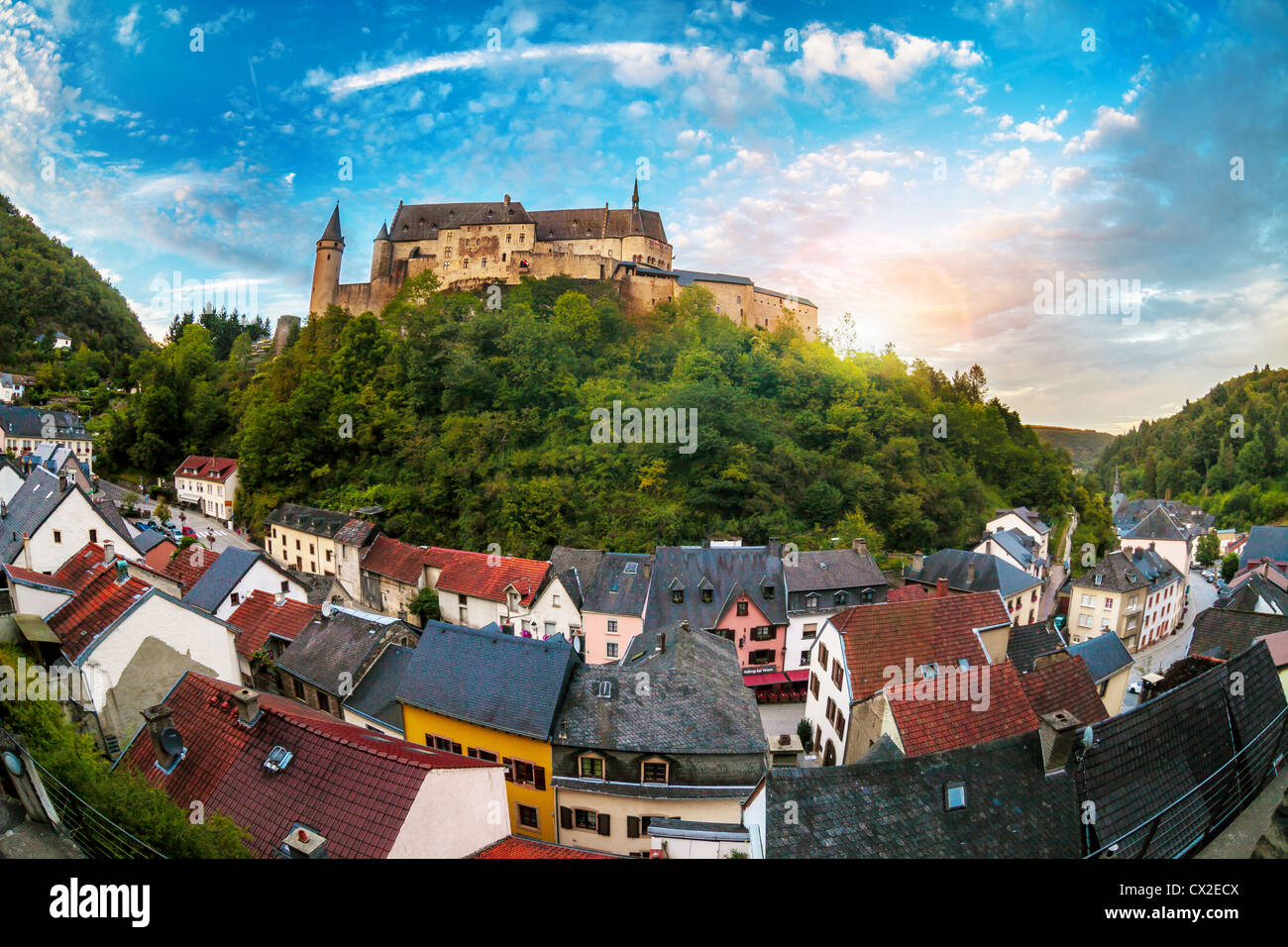 The beautiful medieval castle in Vianden, a small village in Luxembourg ...