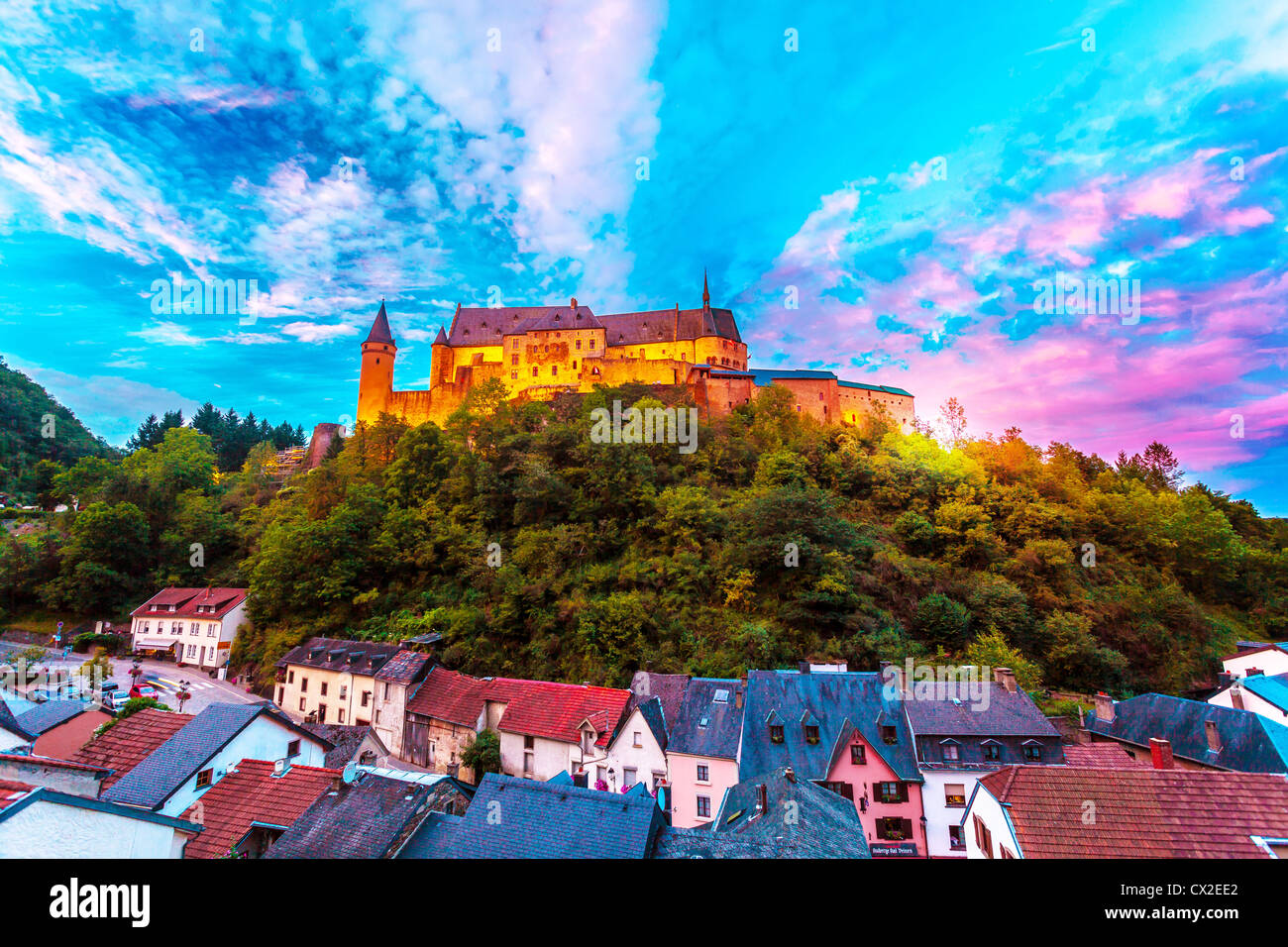 The beautiful medieval castle in Vianden, a small village in Luxembourg ...