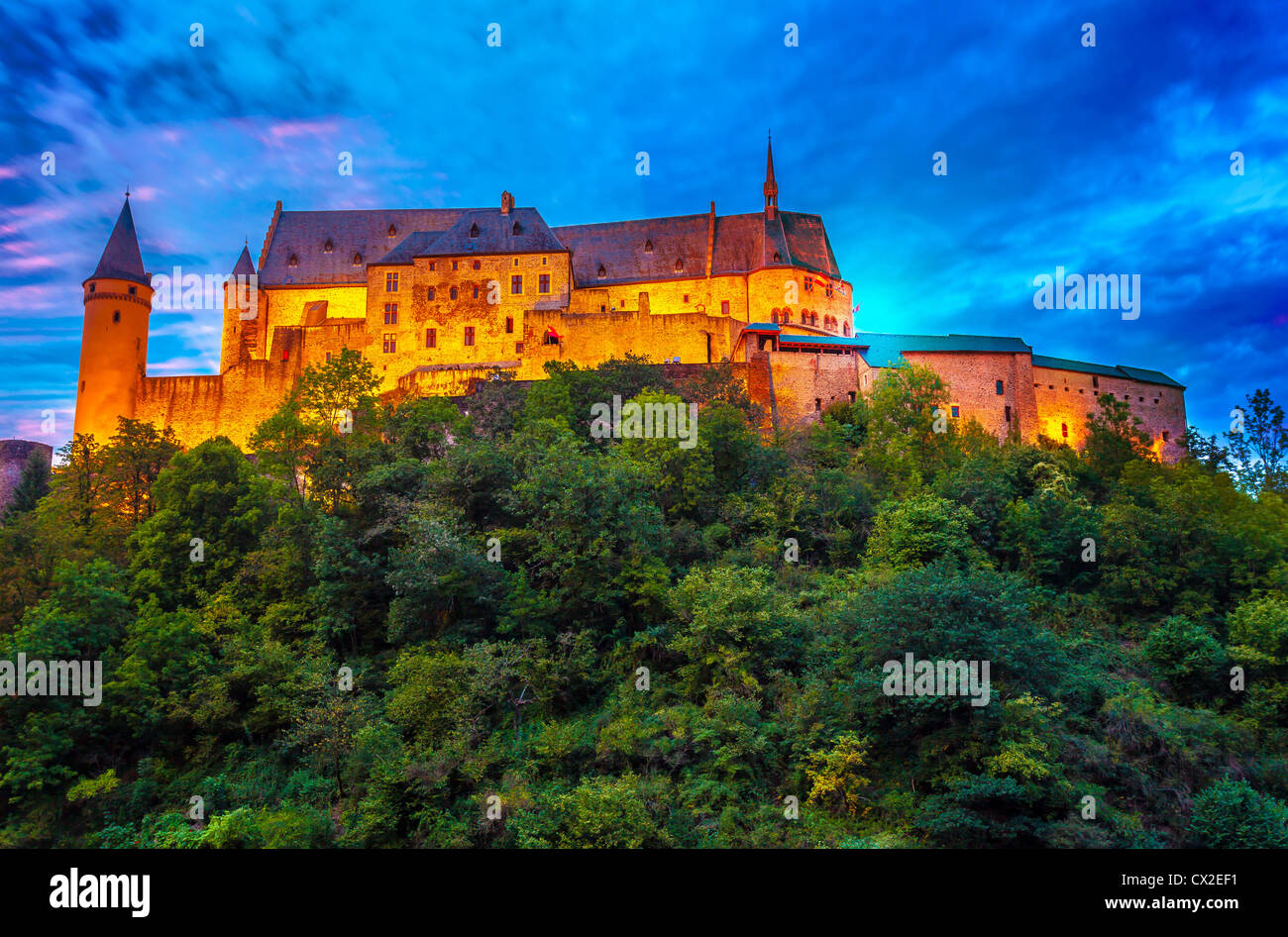 The beautiful medieval castle in Vianden, a small village in Luxembourg ...