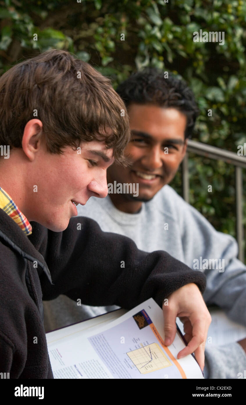 An American college student studies with an international student ...