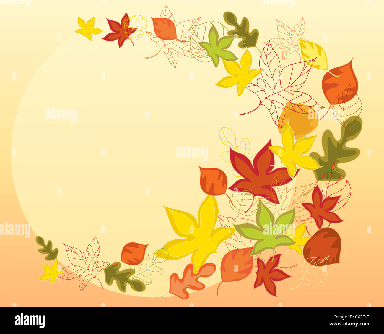 an illustration of colorful autumn leaves in an abstract form swirling ...