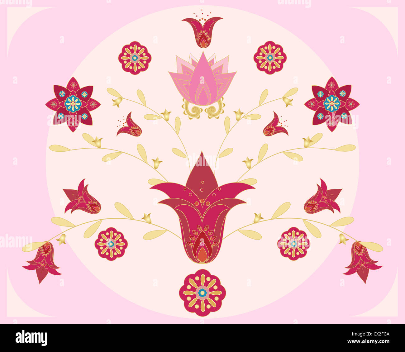 an illustration of an indian floral pattern on a pale pink background ...
