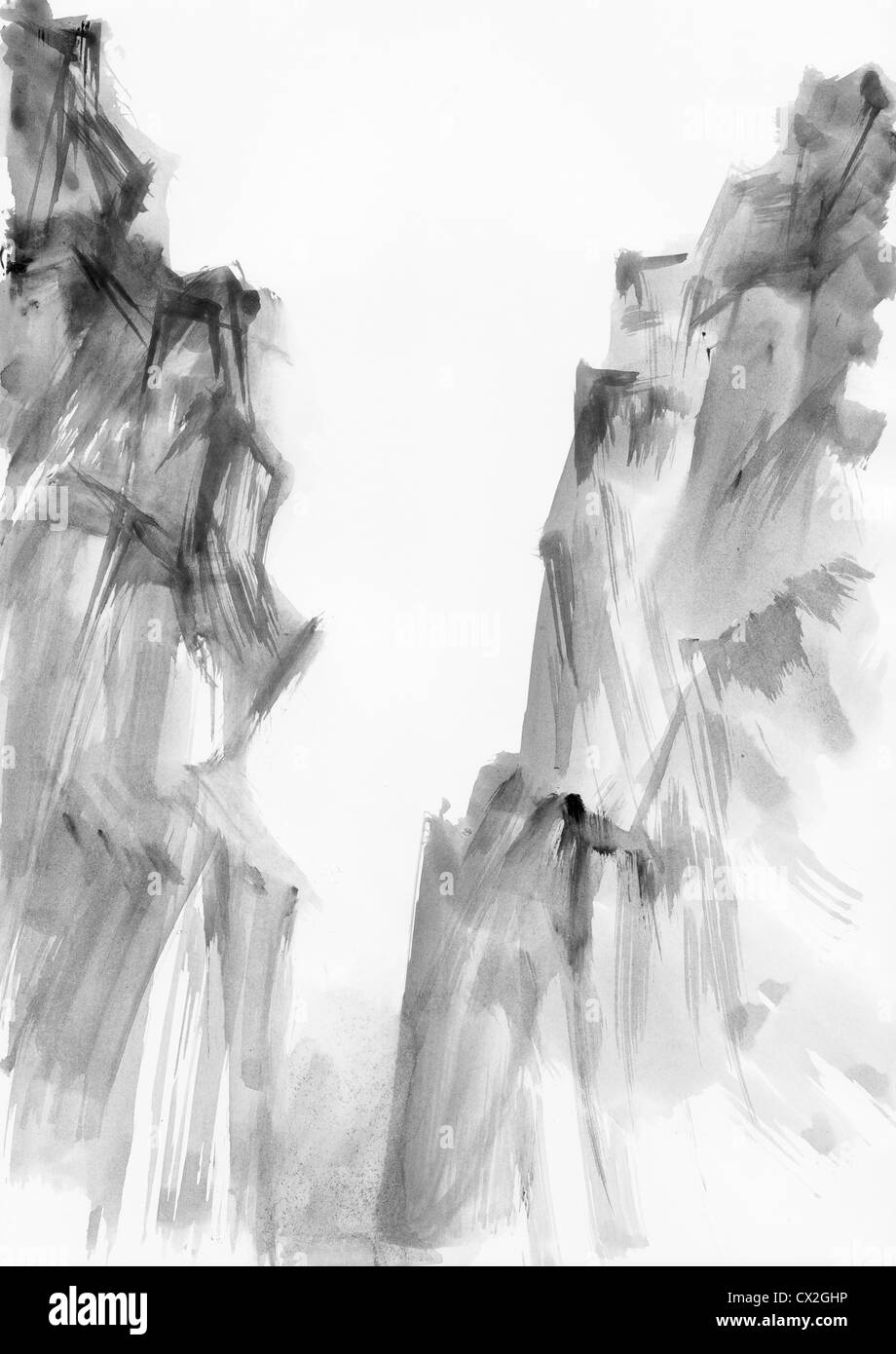 Watercolor original painting of landscape with rocks Stock Photo - Alamy