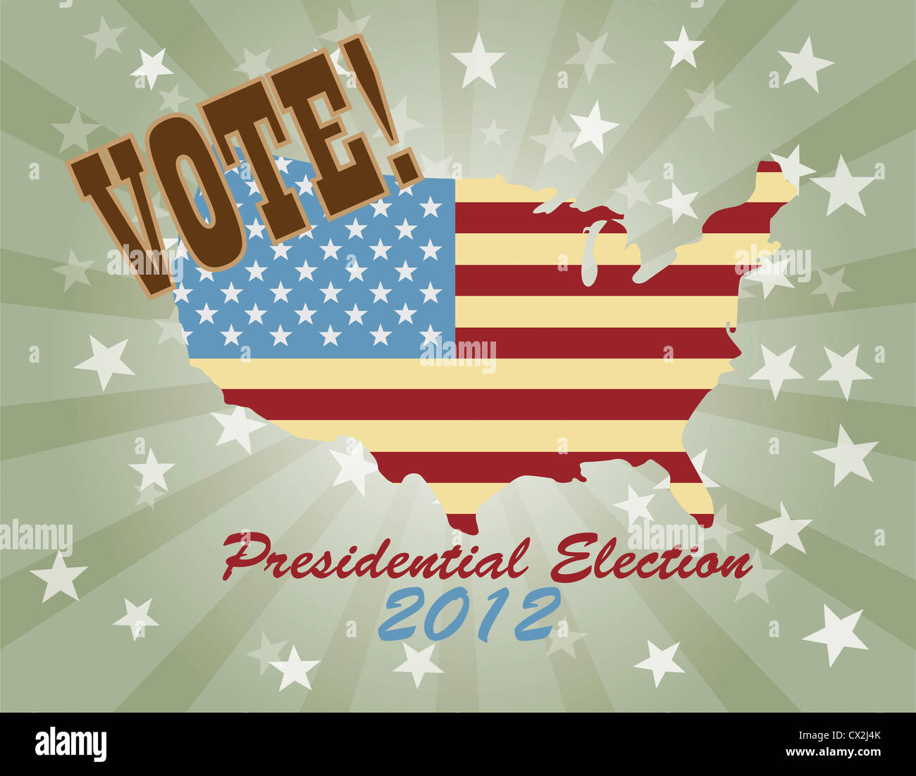 Vote Presidential Election 2012 with USA Flag in Map Silhouette Retro ...