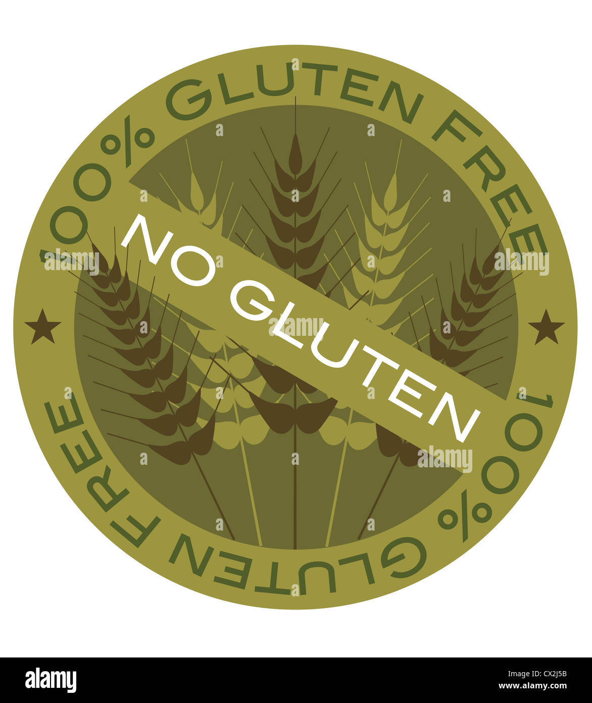 Wheat Grain Stalk with 100% Gluten Free Label Illustration Stock Photo ...