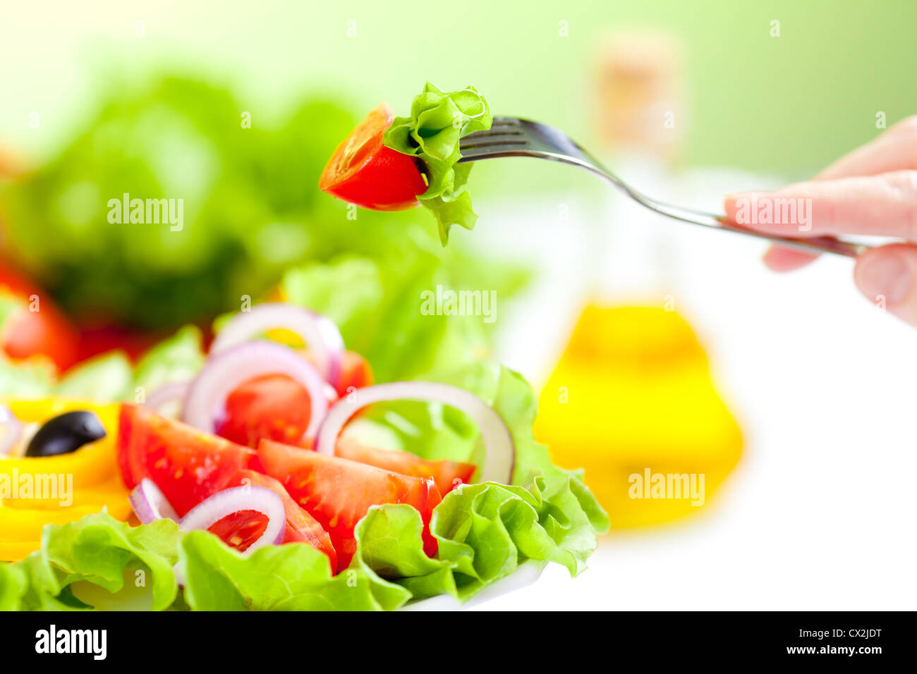 healthy food fresh vegetable salad and fork Stock Photo - Alamy