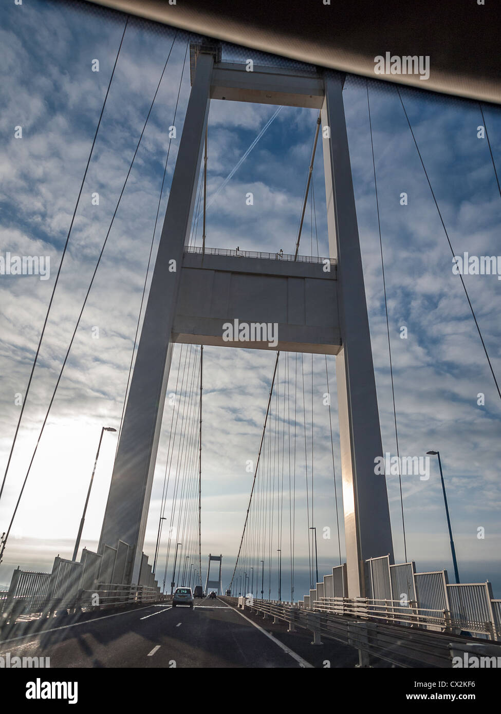 OLD SEVERN BRIDGE THROUGH CAR WINDSCREEN CROSSING FROM THE ENGLISH SIDE ...