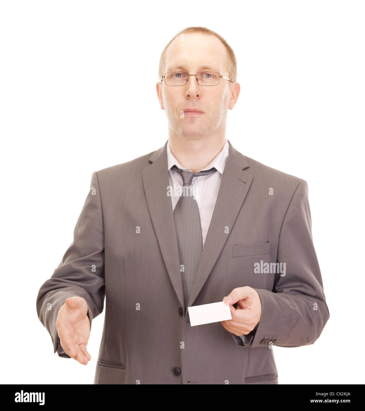 Business person showing visiting card Stock Photo - Alamy