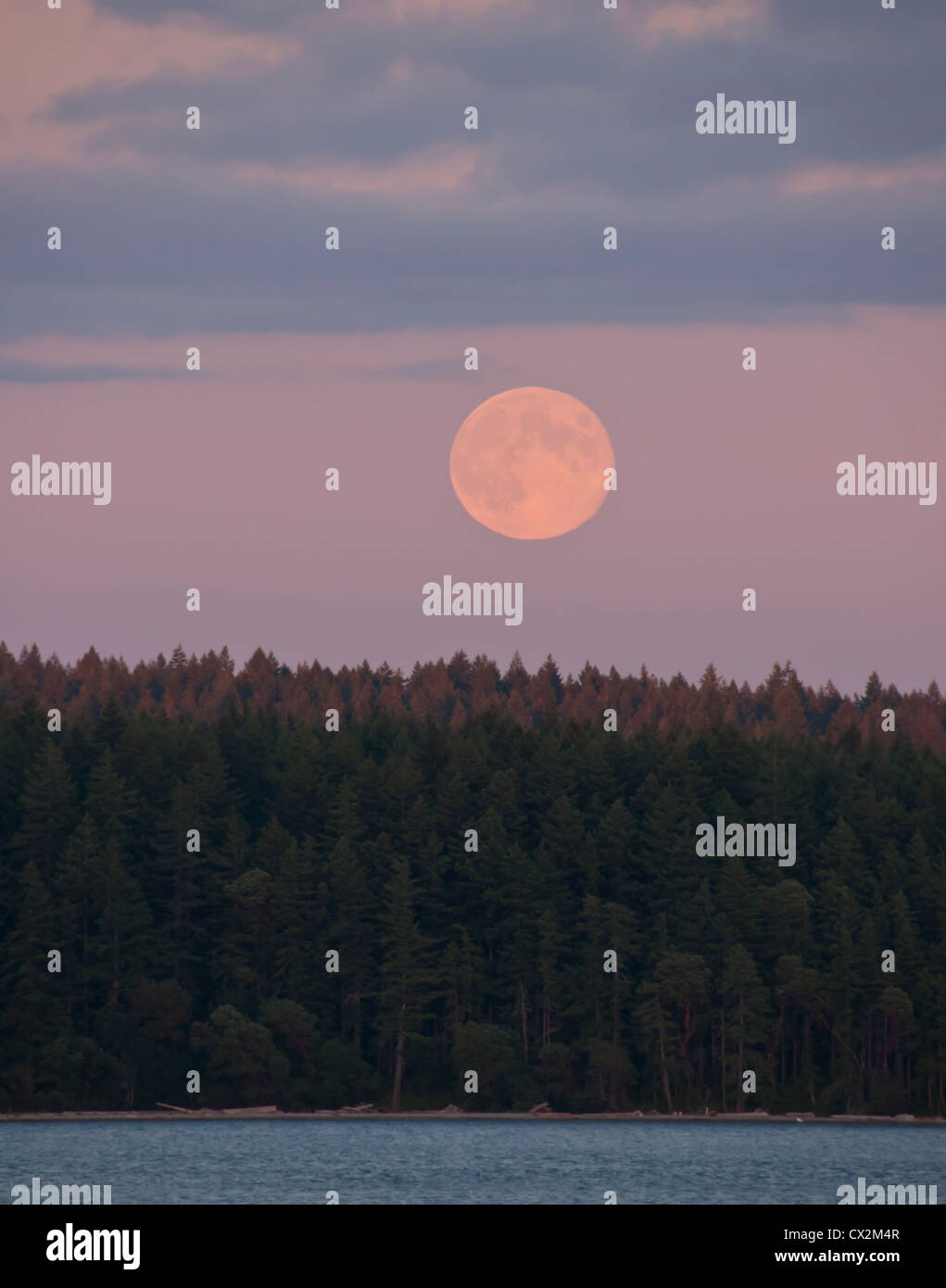 Blue Moon rising over Squaxin Island in the Puget Sound, near Olympia ...