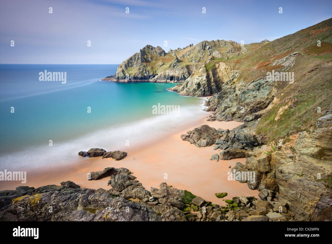 Pristine sandy beach at Elender Cove, looking towards Gammon Head ...