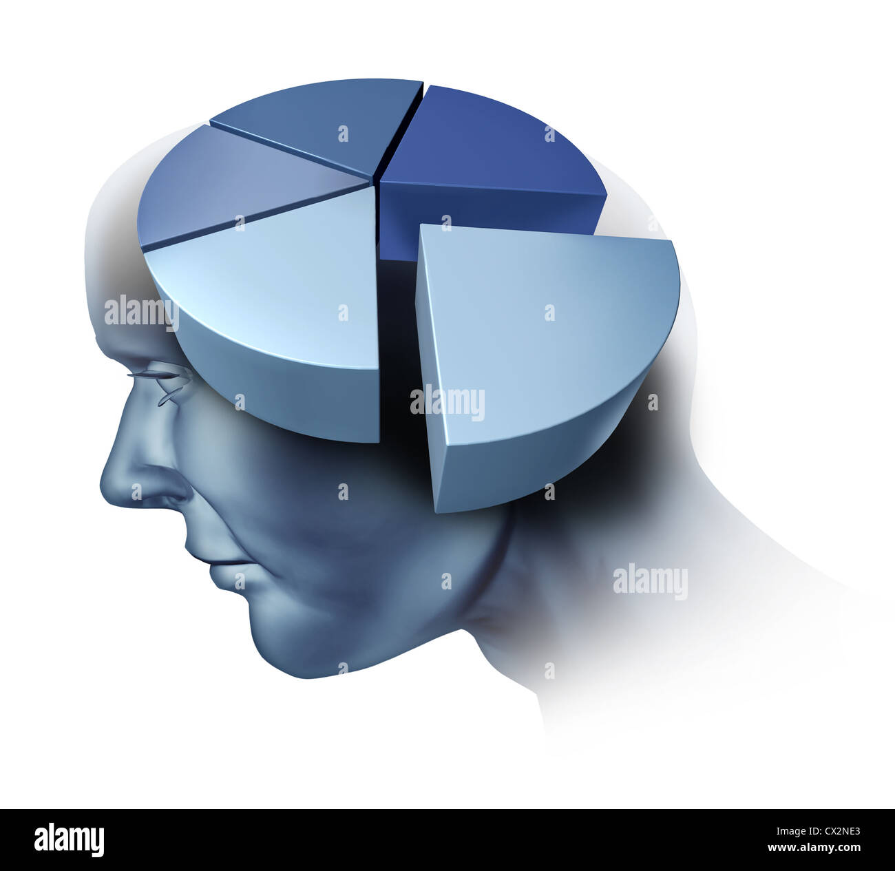 Analyzing the human brain with an illustration of a head and a three ...