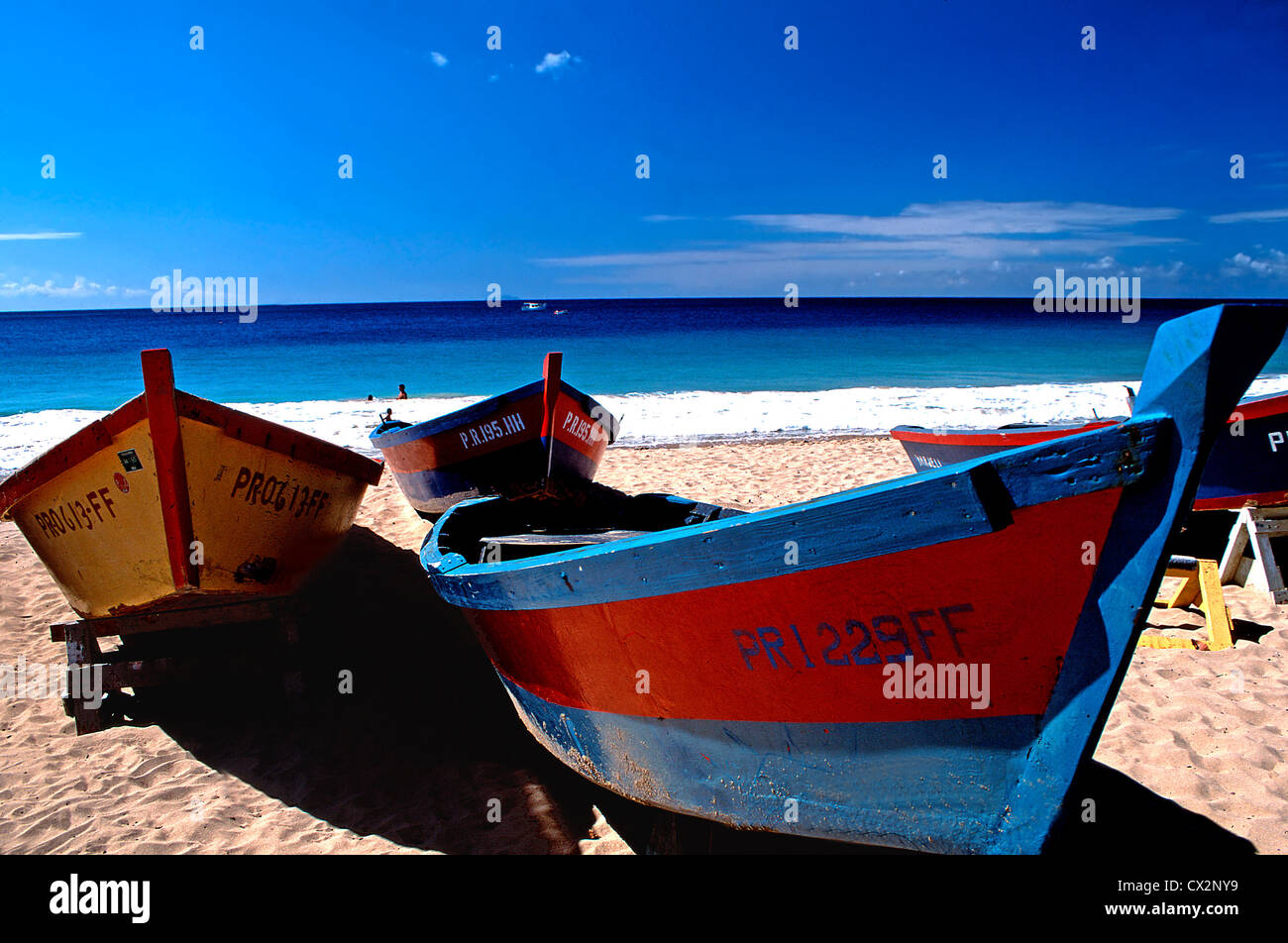 Colorful fishing boats on the beach in Puerto Rico Stock Photo - Alamy