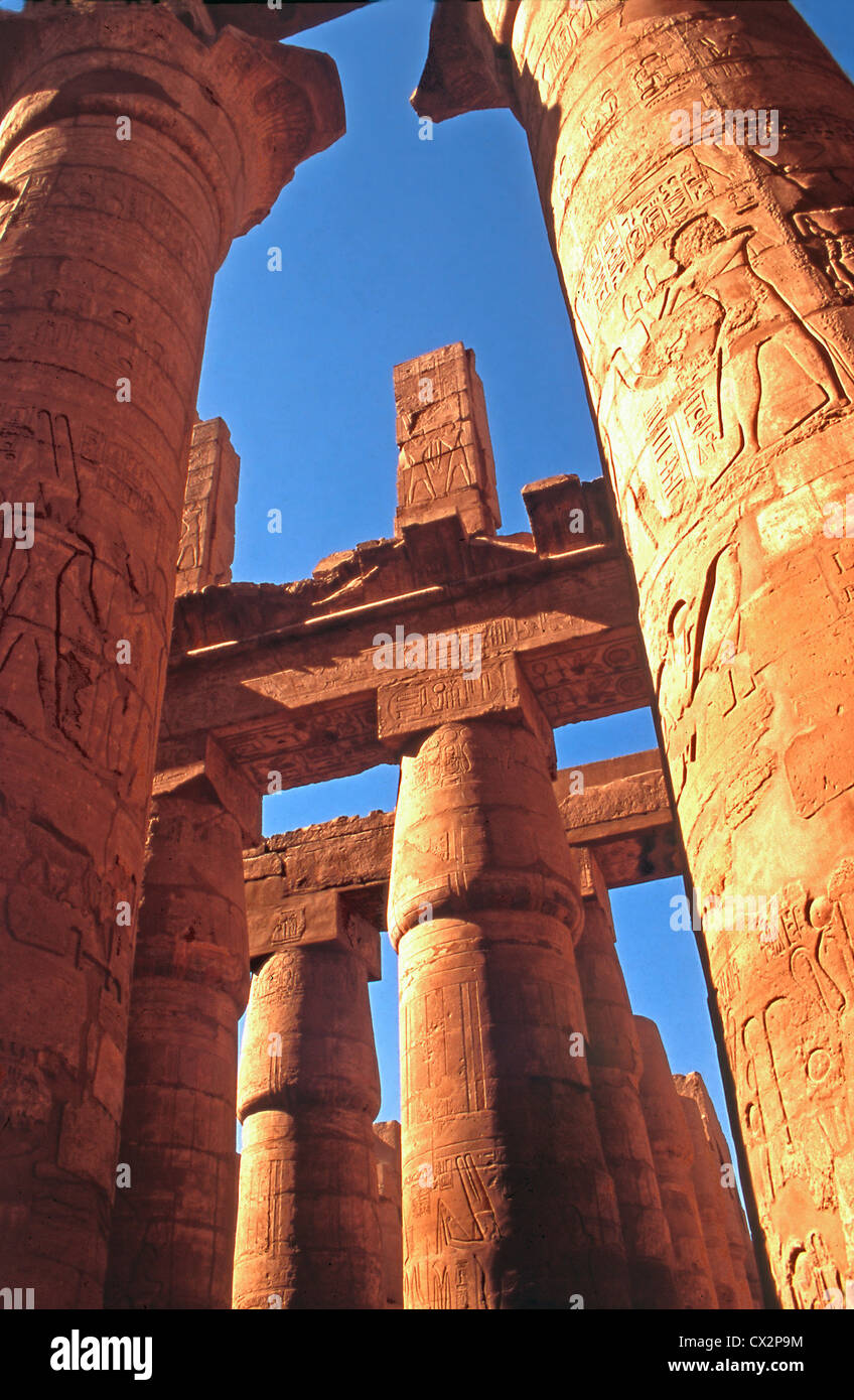 The hypostyle columns of the Temple of Karnak, Thebes, Egypt Stock ...