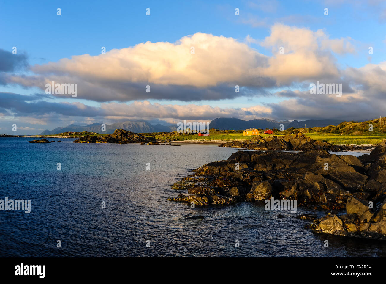 Norway, Lofoten. Coastal landscape at Hov, at the northern part of ...