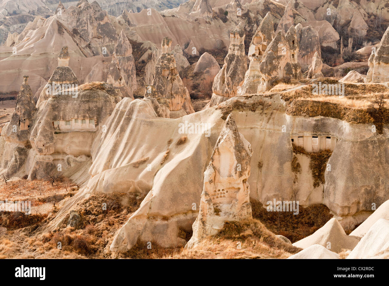 Ancient tuff stone caves landscape in Goreme Cappadocia Turkey Stock ...