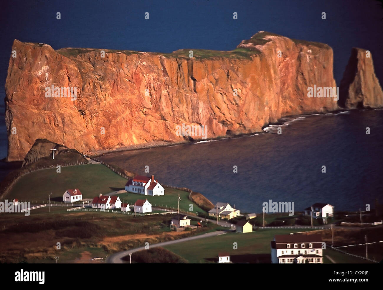 An aerial view of Perce Rock at sunset, Gaspe Peninsula, Quebec Stock ...