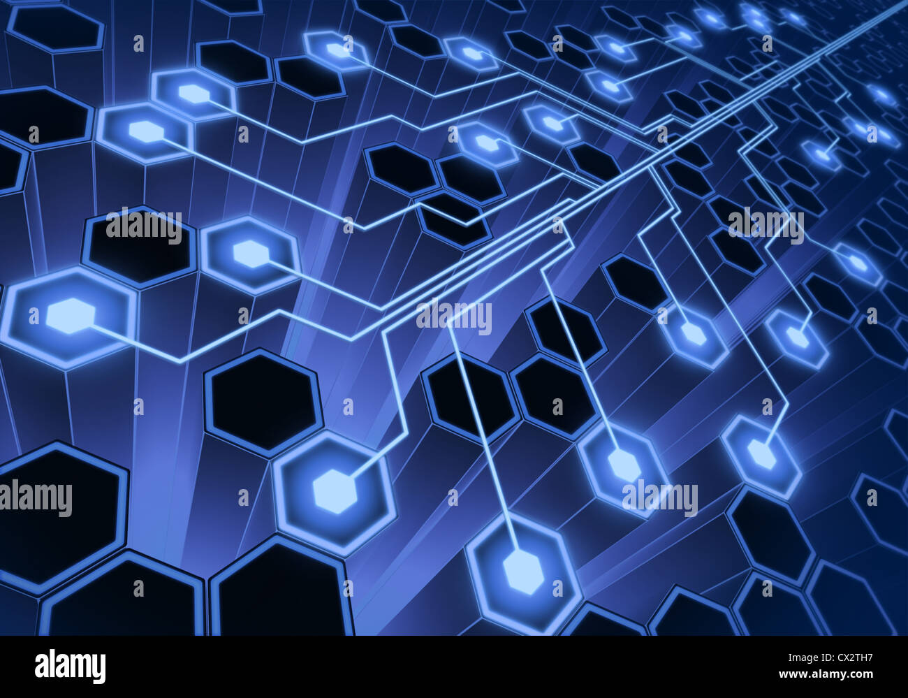 Electronic circuit over the abstract hexagonal form. Concept background ...