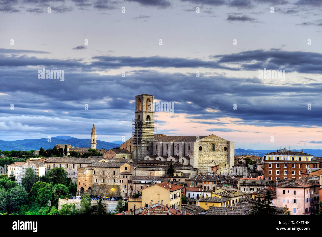 Perugia, panorama of city with bell tower of San Domenico e San Pietro ...
