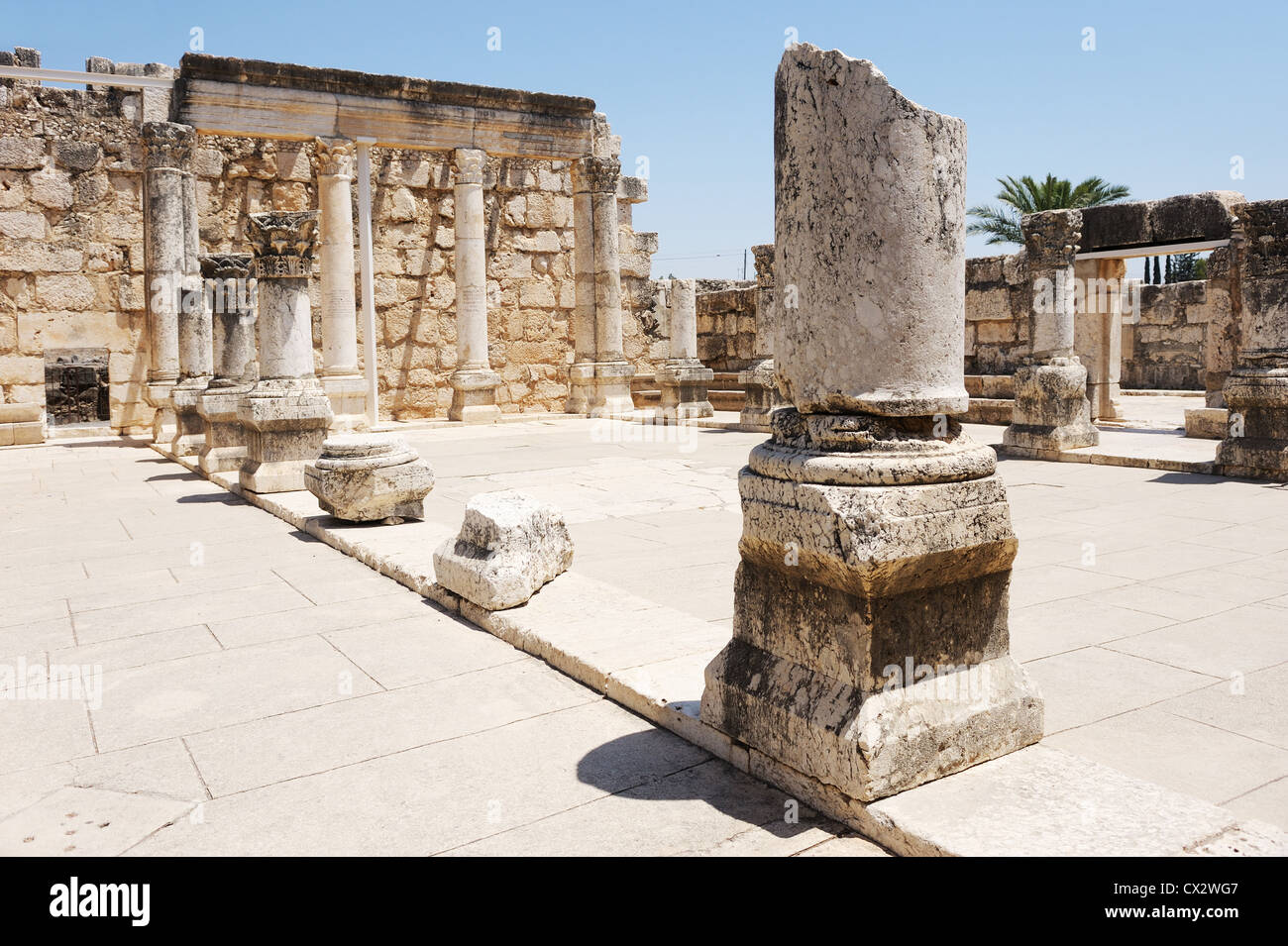 Ruins of ancient Roman temple in the town of Capernaum (Galilee, Israel ...