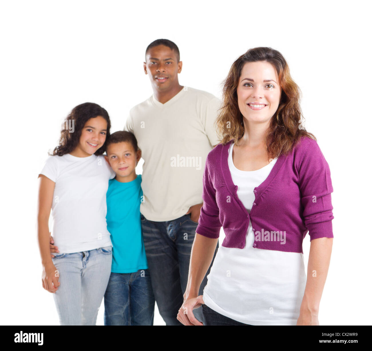 happy multiracial family of four studio portrait Stock Photo - Alamy